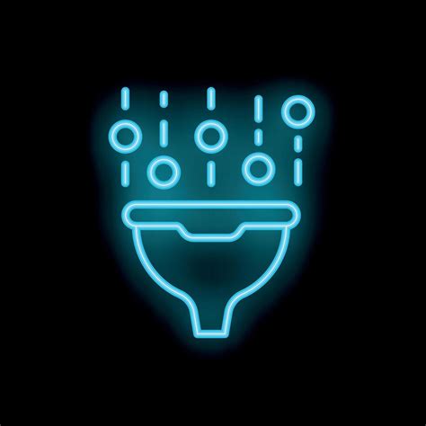 Neon Blue Data Funnel Processing Information Flow On Black Background