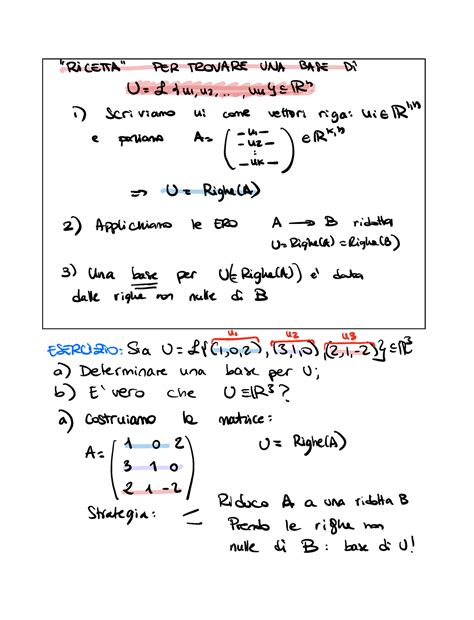 Basi Di Uno Spazio Vettoriale Algebra Lineare RICETTA PER TROVARE