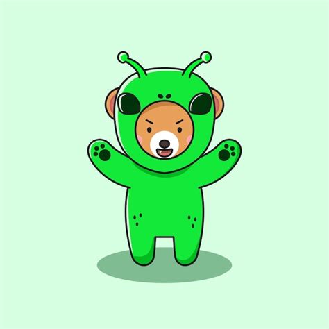 Premium Vector A Bear With A Green Alien Costume Illustration