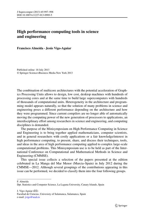 Pdf High Performance Computing Tools In Science And Engineering
