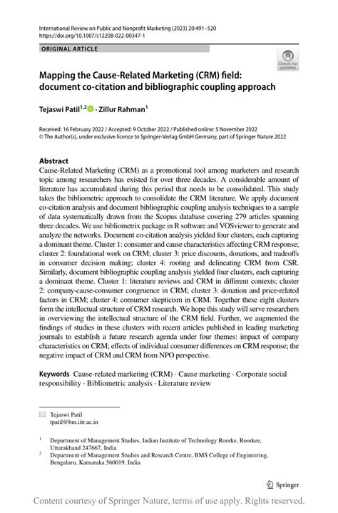 Mapping The Cause Related Marketing Crm Field Document Co Citation