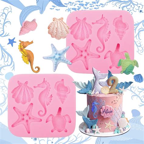 Amazon.com: Marine Theme Silicone Candy Molds, Seashell Seahorse Turtle Chocolate Clay Molds ...