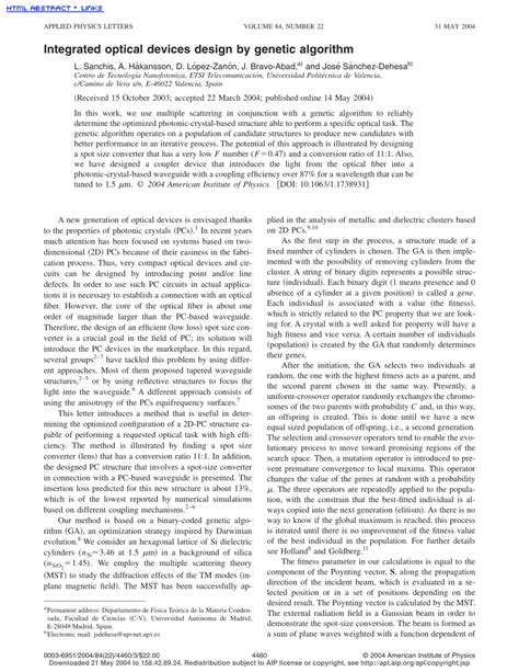 Pdf Integrated Optical Devices Design By Genetic Algorithm