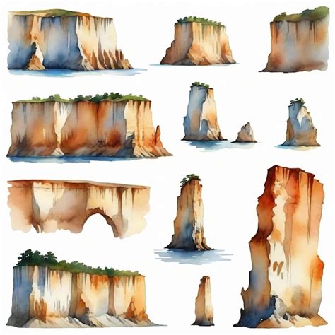 Cliff Vector Set White Background Isolated A High Quality Premium Ai Generated Vector