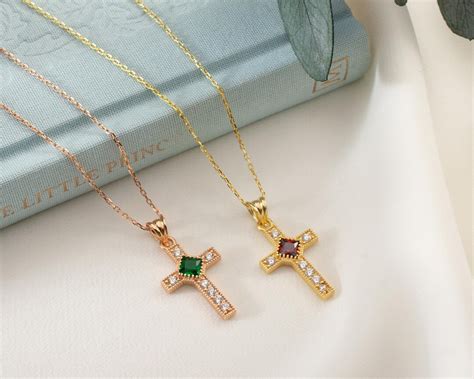 Guardian Cross Pendant With Birthstone Protection Gemstone Necklace