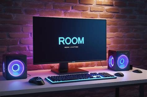 Premium Photo Game Room Computer Desktop With Blue Purple Lights On