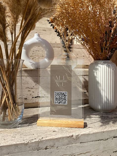 Custom Restaurant Qr Menu Acrylic Plexiglass With Wood Stand Etsy