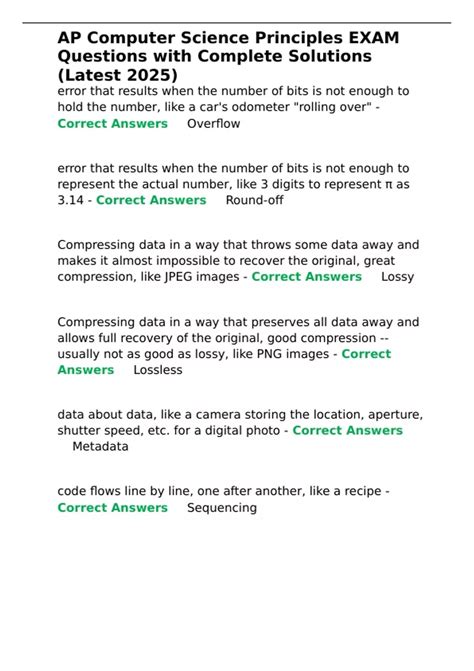 Ap Computer Science Principles Exam Questions With Complete Solutions Latest 2025 Cis 17a