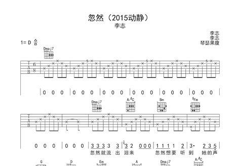 忽然吉他谱李志d调弹唱69现场版 吉他世界