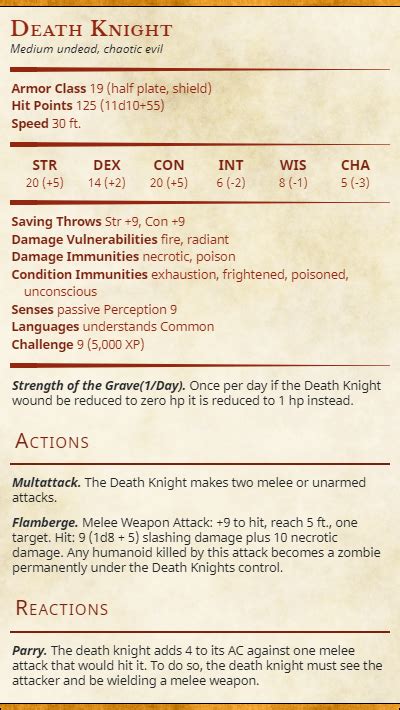 Dnd 5e Stat Block For Death Knight Thoughts R Overlord