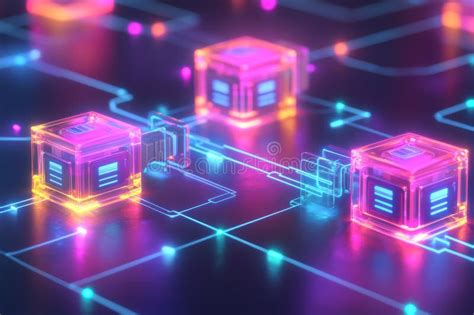 Abstract Digital Cubes Connected By Glowing Lines Representing