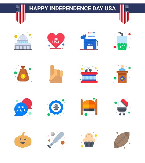 Happy Independence Day Pack Of 16 Flats Signs And Symbols For Money