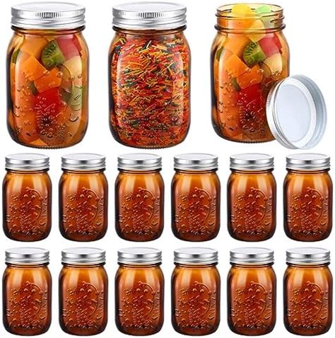 Amazon Tessco Pieces Oz Amber Mason Jars With Lids Decorative Pint Canning Jars