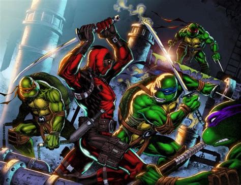 Tmnt Vs Deadpool 11x17 Digital Print Teenage Mutant Ninja Turtles Art