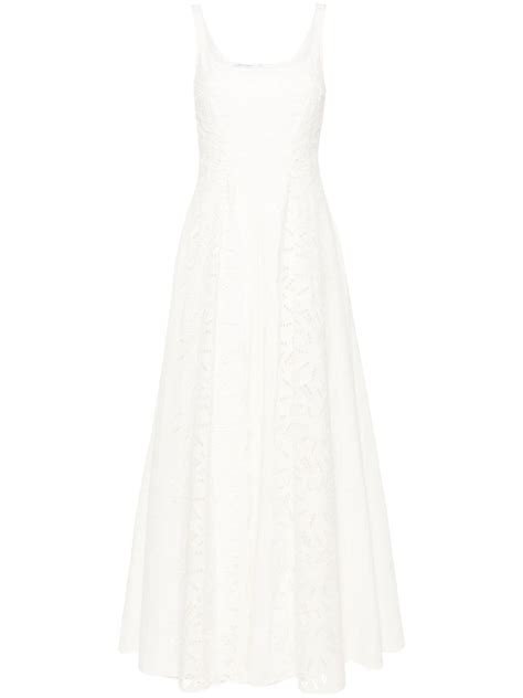 Alberta Ferretti Lace Detailed Flared Maxi Dress In Neutrals Modesens