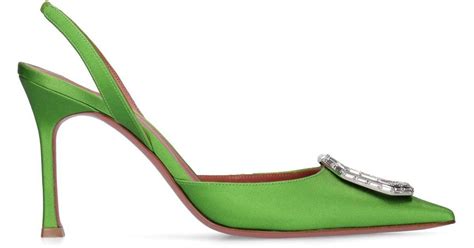 Amina Muaddi 0mm Camelia Satin Slingback Pumps In Green Lyst