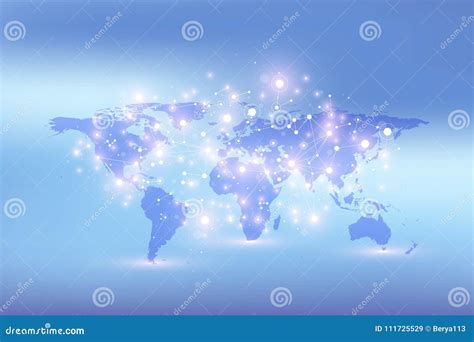 World Map With Global Technology Networking Concept Digital Data Visualization Lines Plexus