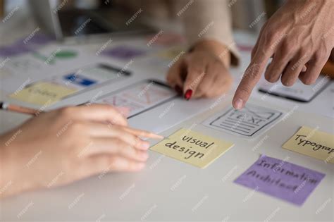 Premium Photo Closeup Image Of Creative Ux Ui Graphic Designer Team