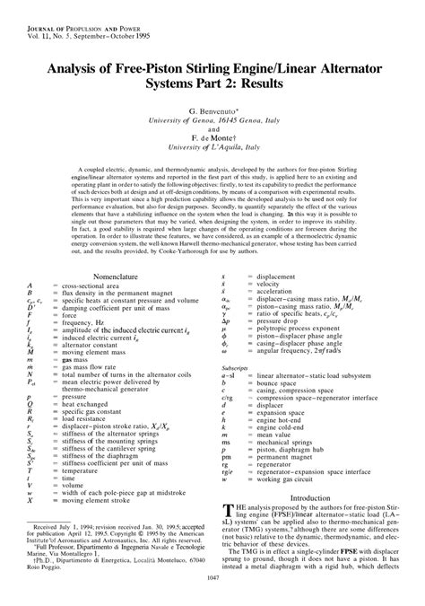 Pdf Analysis Of Free Piston Stirling Enginelinear Alternator Systems Part 2 Results