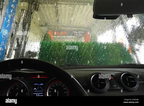 Suzuki Swift Car In An Automatic Car Wash From Inside Hungary Stock