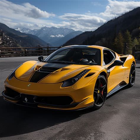 Premium AI Image Ferarri Yellow Gloss Speed Stop4k Highquality