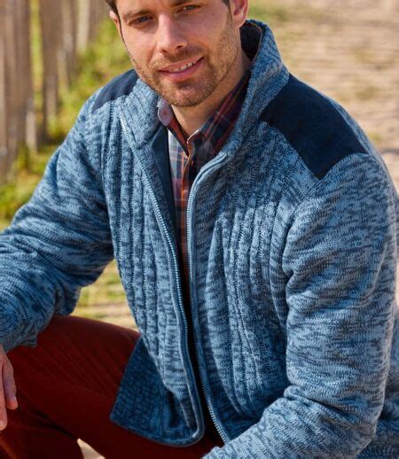 Mens Blue Fleece Lined Knitted Jacket Atlas For Men