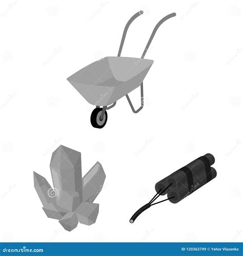 Mining Industry Monochrome Icons In Set Collection For Design Equipment And Tools Vector Symbol