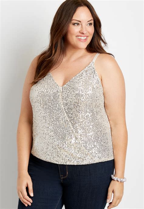 Plus Size Sequin Wrap Tank Top Maurices