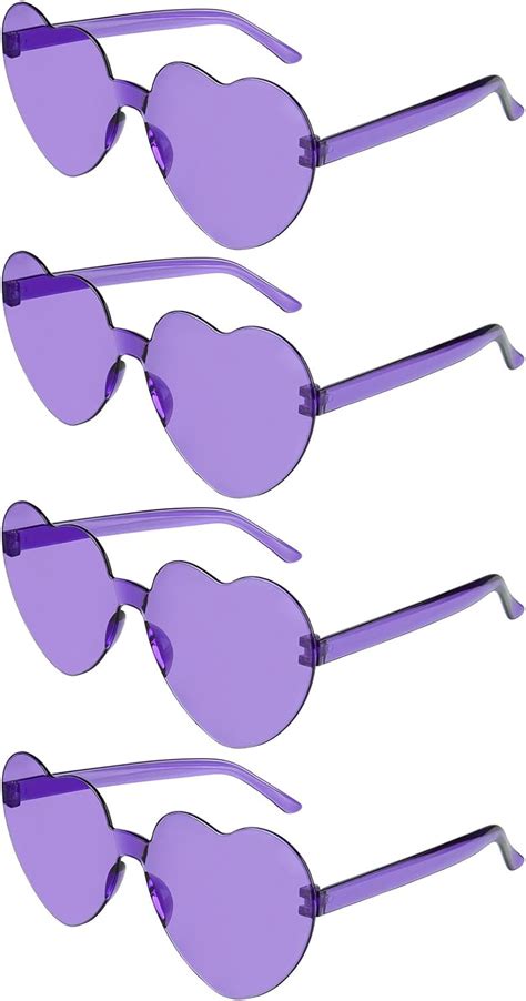 Nachlynn 4 Pairs Purple Heart Sunglasses For Women Rimless