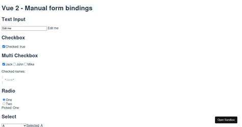 Vue2 Manual Form Bindings Codesandbox