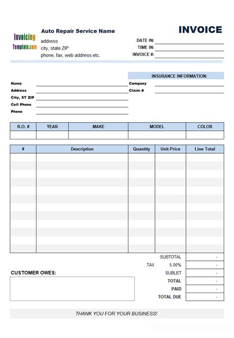 56 Creating Motor Vehicle Repair Invoice Template By Motor Vehicle