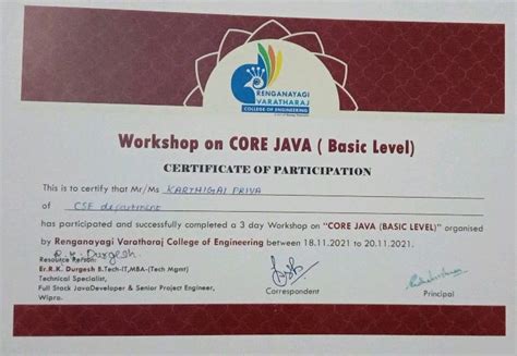 Priya Balakrishnan On Linkedin Worksop Certificate