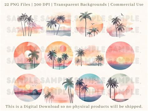 22 Tropical Sunset Png Watercolortropical Beach Sunsets Etsy
