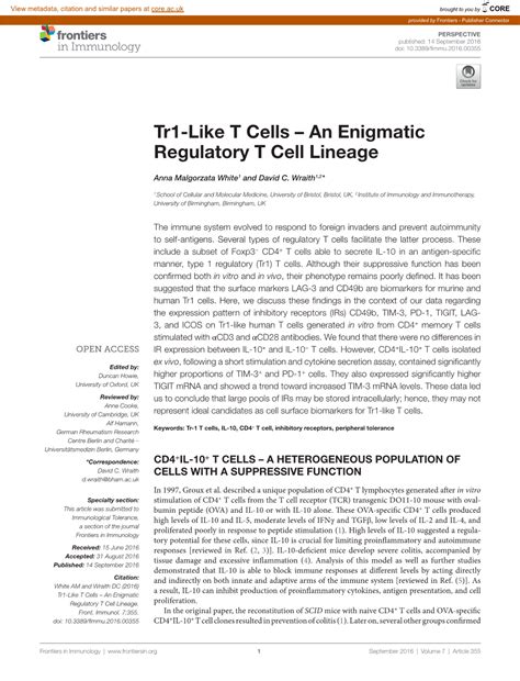 Tr1 Like T Cells An Enigmatic Regulatory T Cell Lineage Docslib
