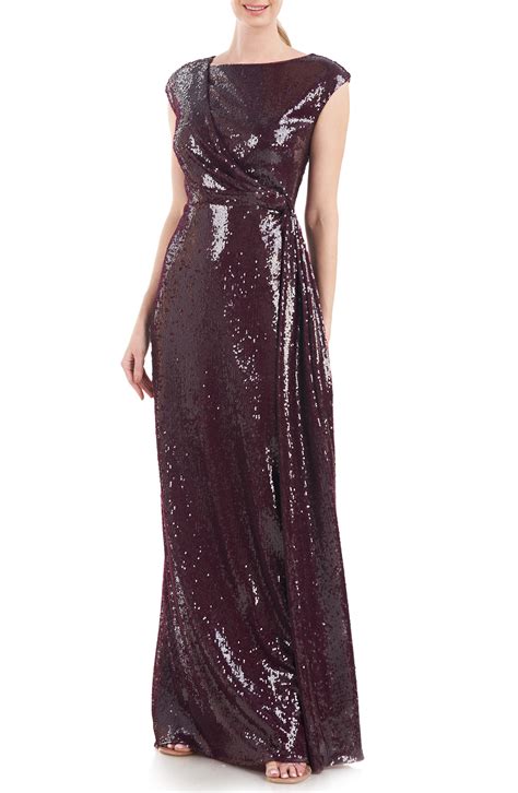 Kay Unger Tammy Sequin Column Gown In Purple Lyst