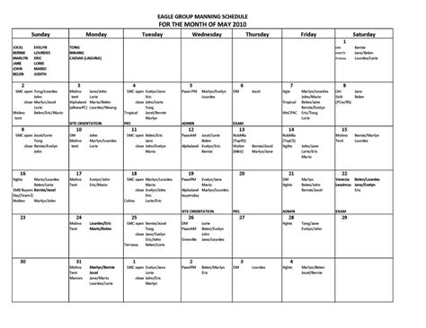 Manning Schedule