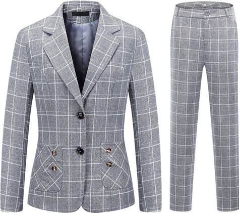 Modful Womens 2 Piece Plaid Suits Set Business Office One Button Blazer
