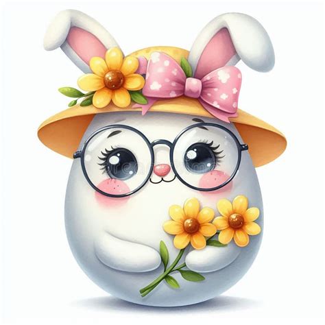 Cute Easter Egg With Glasses Blushing Cheeks Watercolor Illustration