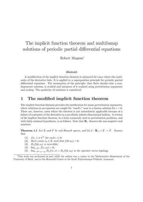 The Implicit Function Theorem And Multibump Solutions Of Periodic
