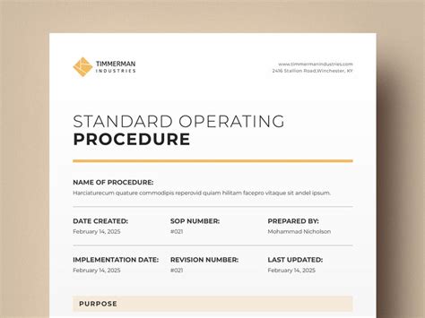 Standard Operating Procedure Template Sop Template Project Details