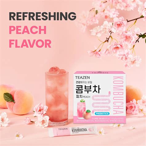 Peach Kombucha Tea Live Probiotics And Postbiotics Sugar Free Low