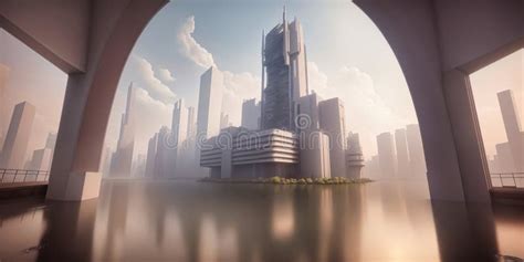 Panoramic View Of Futuristic Morden City Skyline Stock Illustration