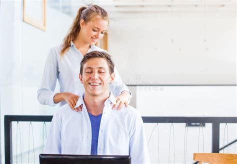 Office Worker Getting Massage On His Workplace Stock Image Image Of