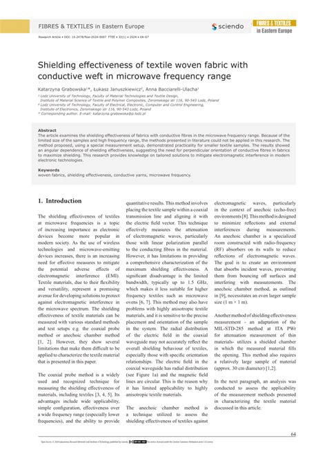 Pdf Shielding Effectiveness Of Textile Woven Fabric With Conductive Weft In Microwave
