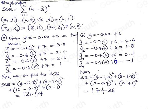Solved Use Technology To Compute The Sum Of Squares Error Sse For