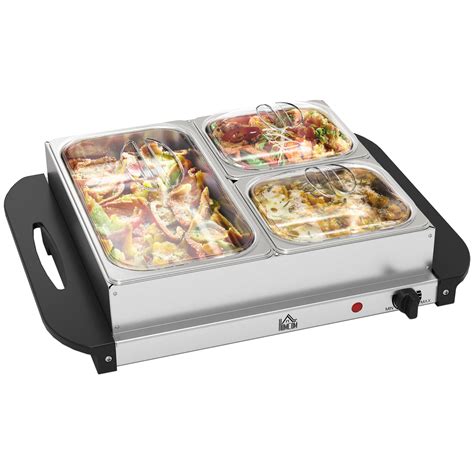 Homcom 45l Stainless Steel Electric Buffet Server With 3x Trays And
