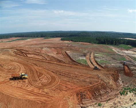 Aerial View Of Truck Excavators At Meridian Solar Farm