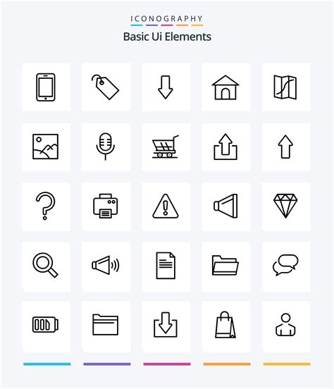 Creative Basic Ui Elements OutLine Icon Pack Such As Location Shope Arrow House Building