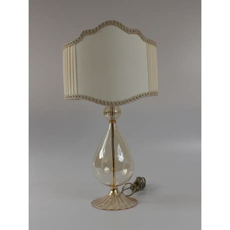 Lampada Piccola Vetro Soffiato In Italia Color Ambrato Con Paralume