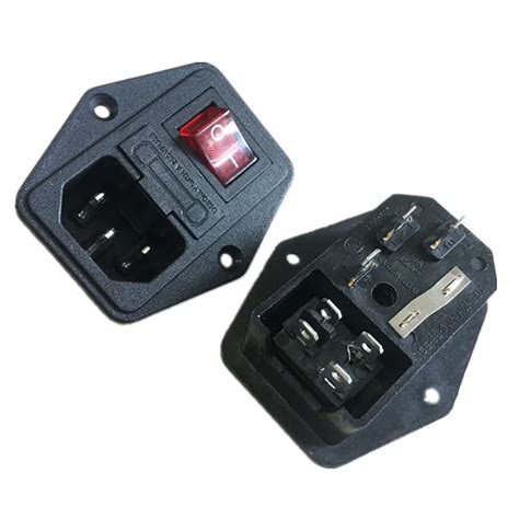 Power Rocker Switch IEC 3 Pin 320 C14 Inlet Power Sockets Switch Connector Plug 10A 250V In